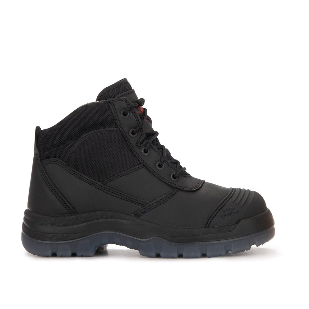 ROCKROOSTER Crisson Black 6 inch Zip sided Steel Toe Leather Work Boots ...